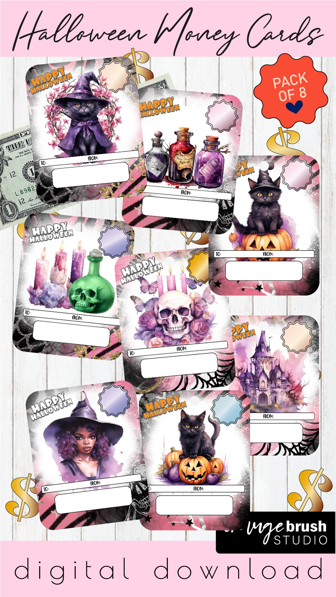 Halloween Money Card Bundle, Printable PNG Designs