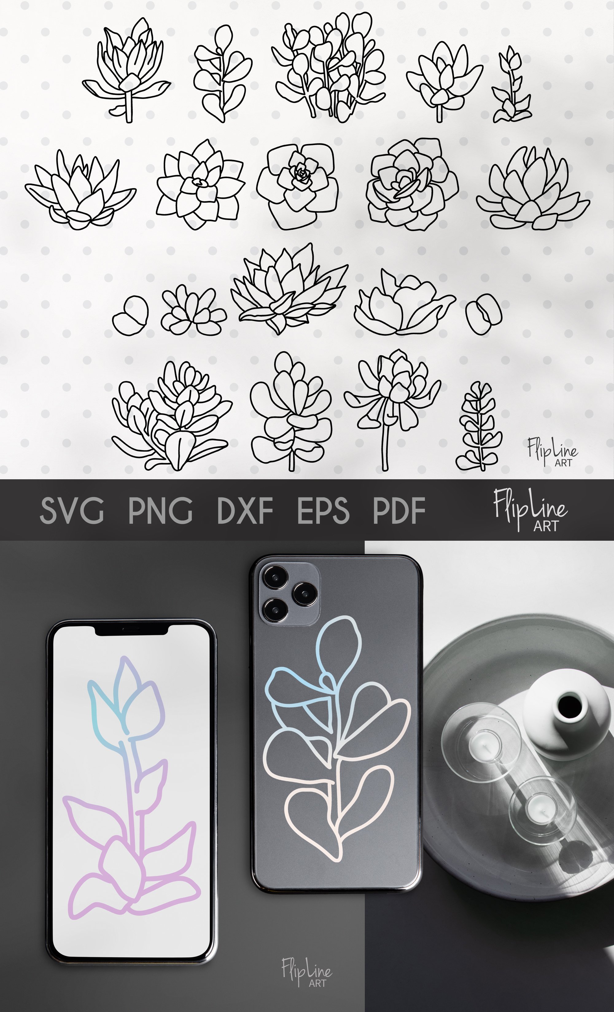 Succulent SVG & PNG clipart bundle.