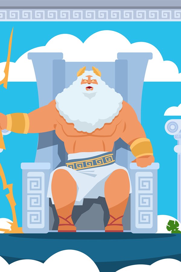Cartoon Zeus. Legendary god character of Ancient Greek mytho