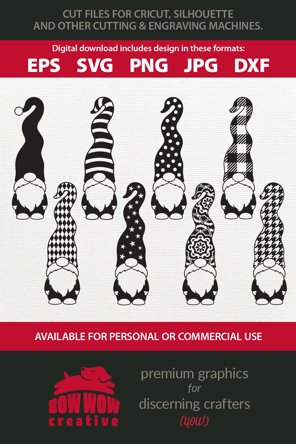 Patterned Gnome Bundle SVG Cutting Files & Clipart