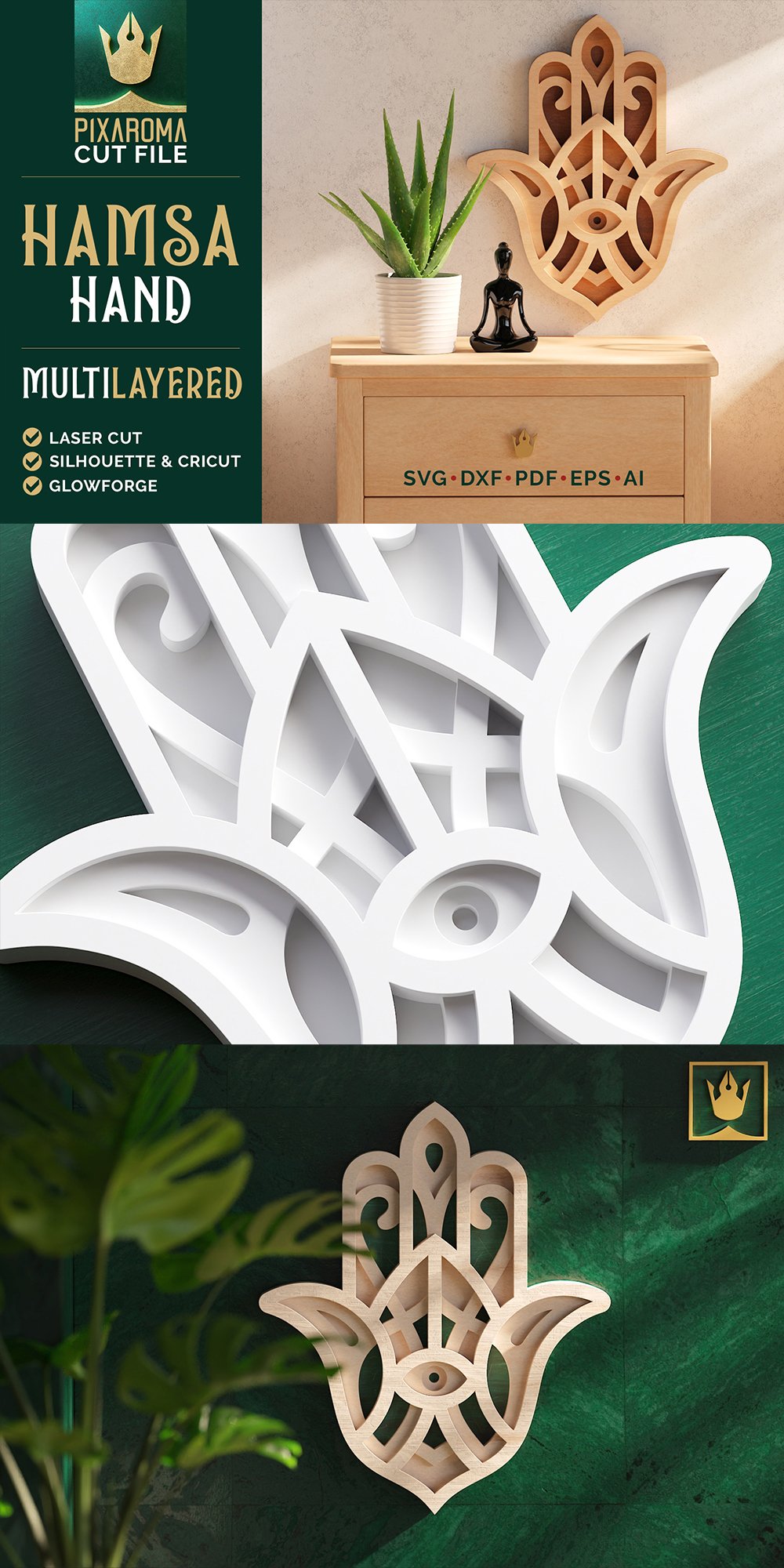 Hamsa Hand 3D Layered | Protective Hamsa SVG Cut File