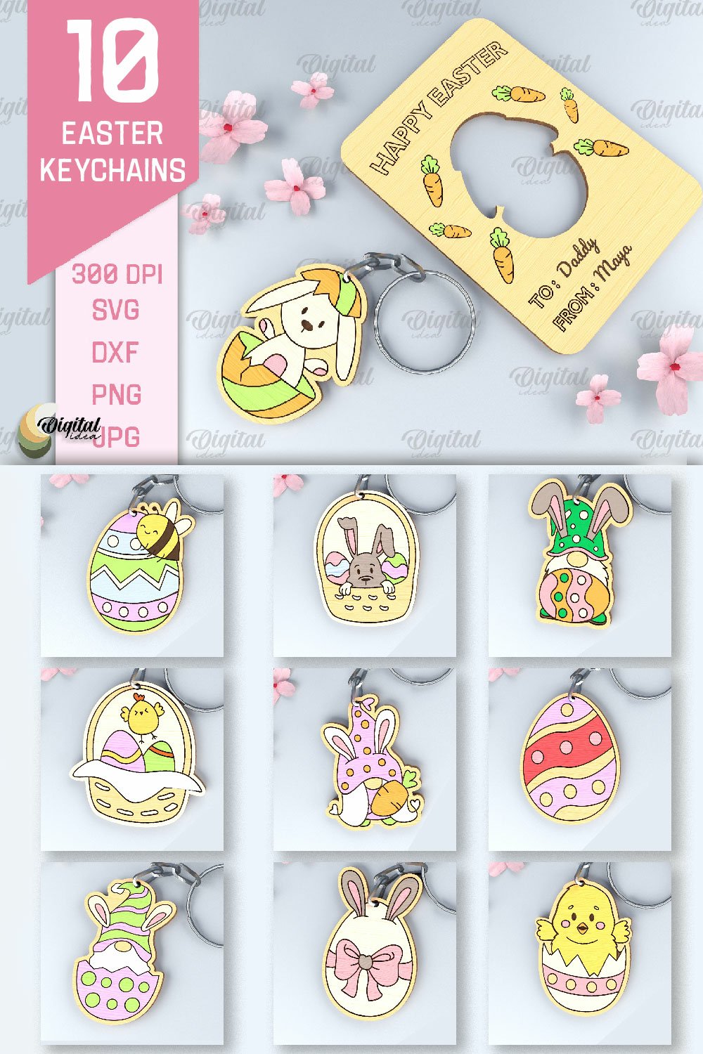 Easter Keychain SVG Bundle. Easter Keyring Laser Cut