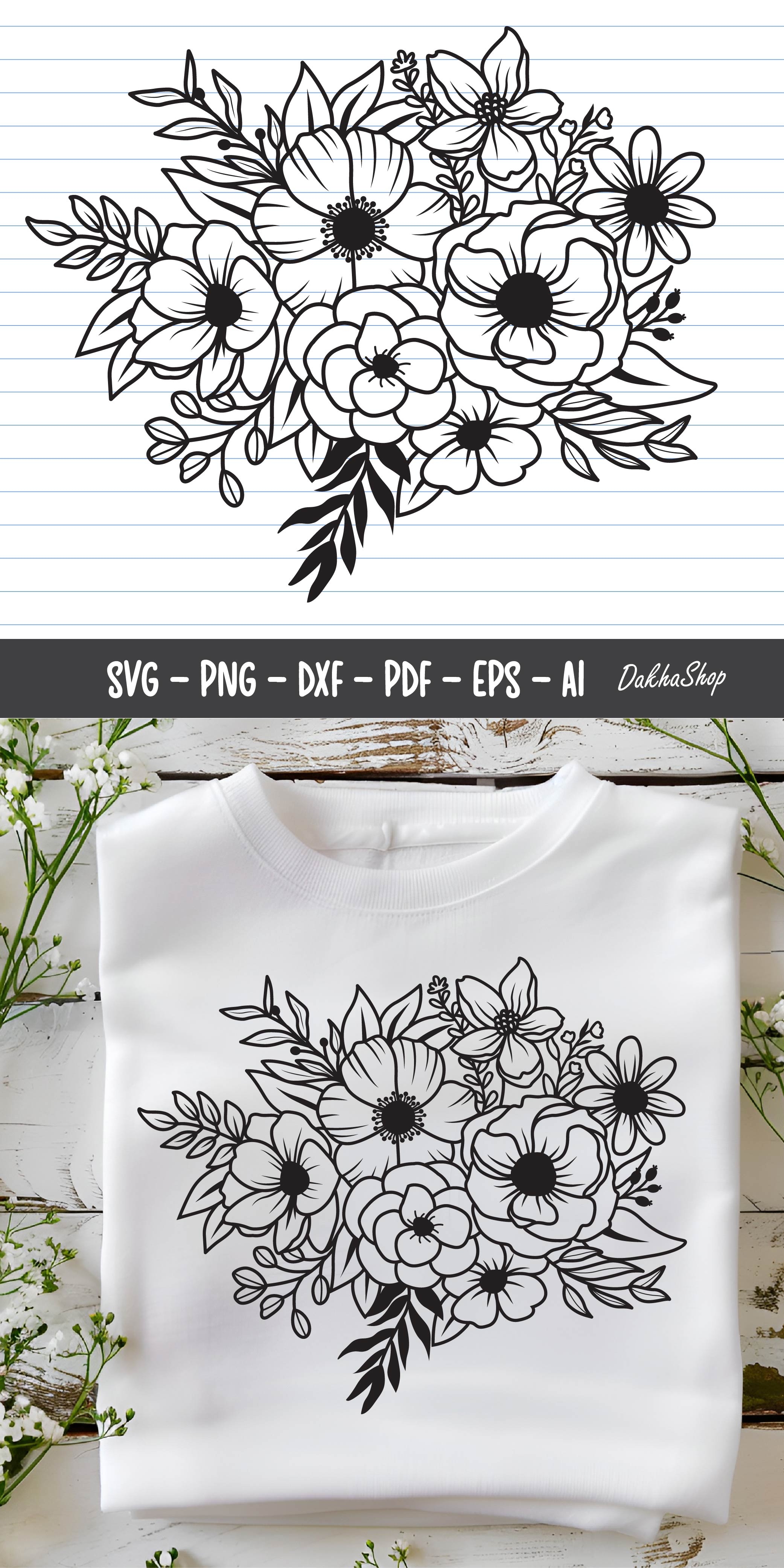 Flower Svg, Flower Bouquet Svg, Flower line art.