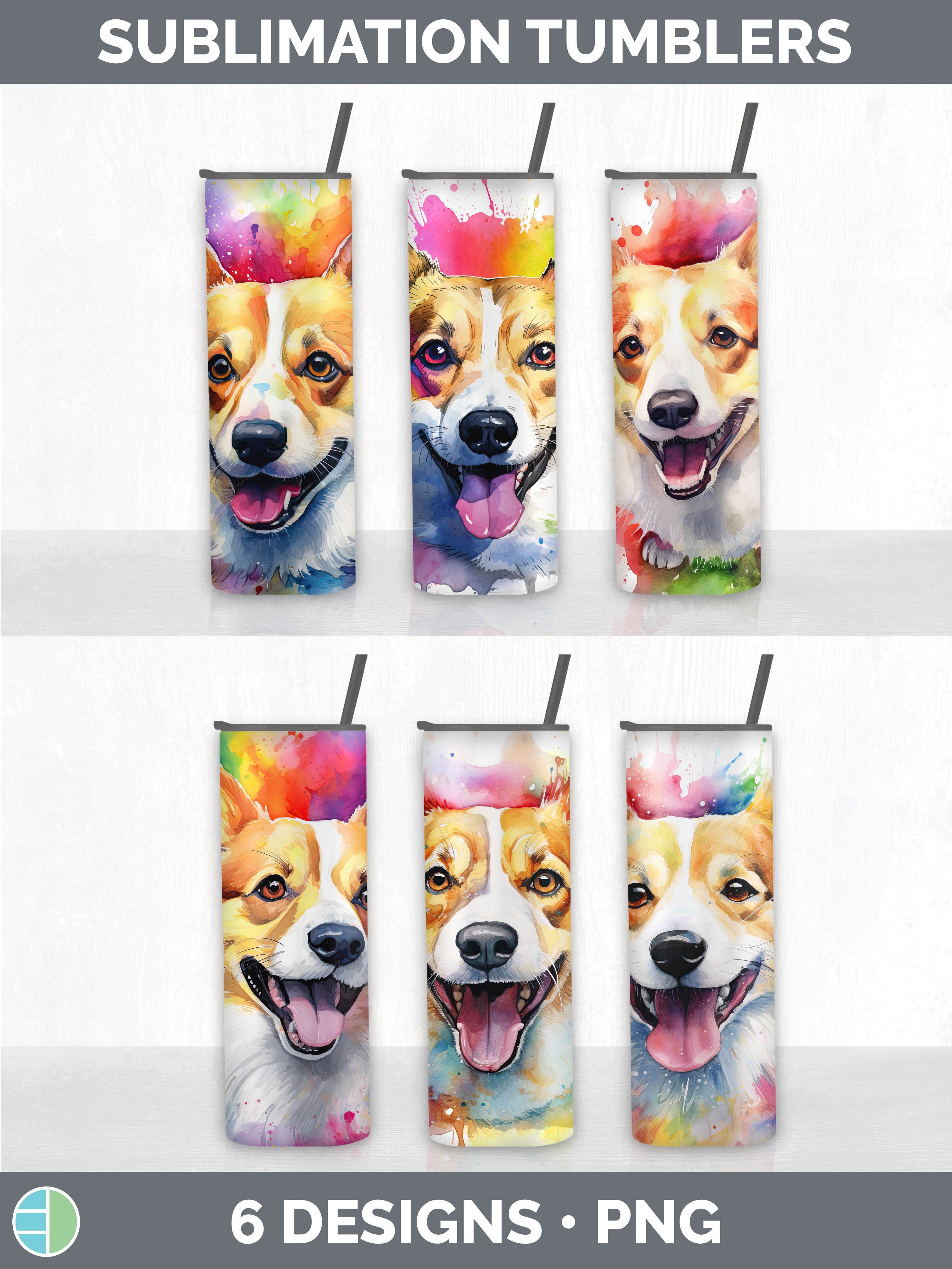 Splat Rainbow Corgi Dog Tumbler | Sublimation 20 oz Skinny T