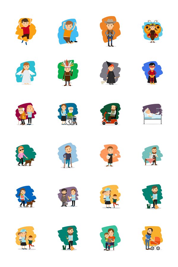 Different cartoon people characters big set