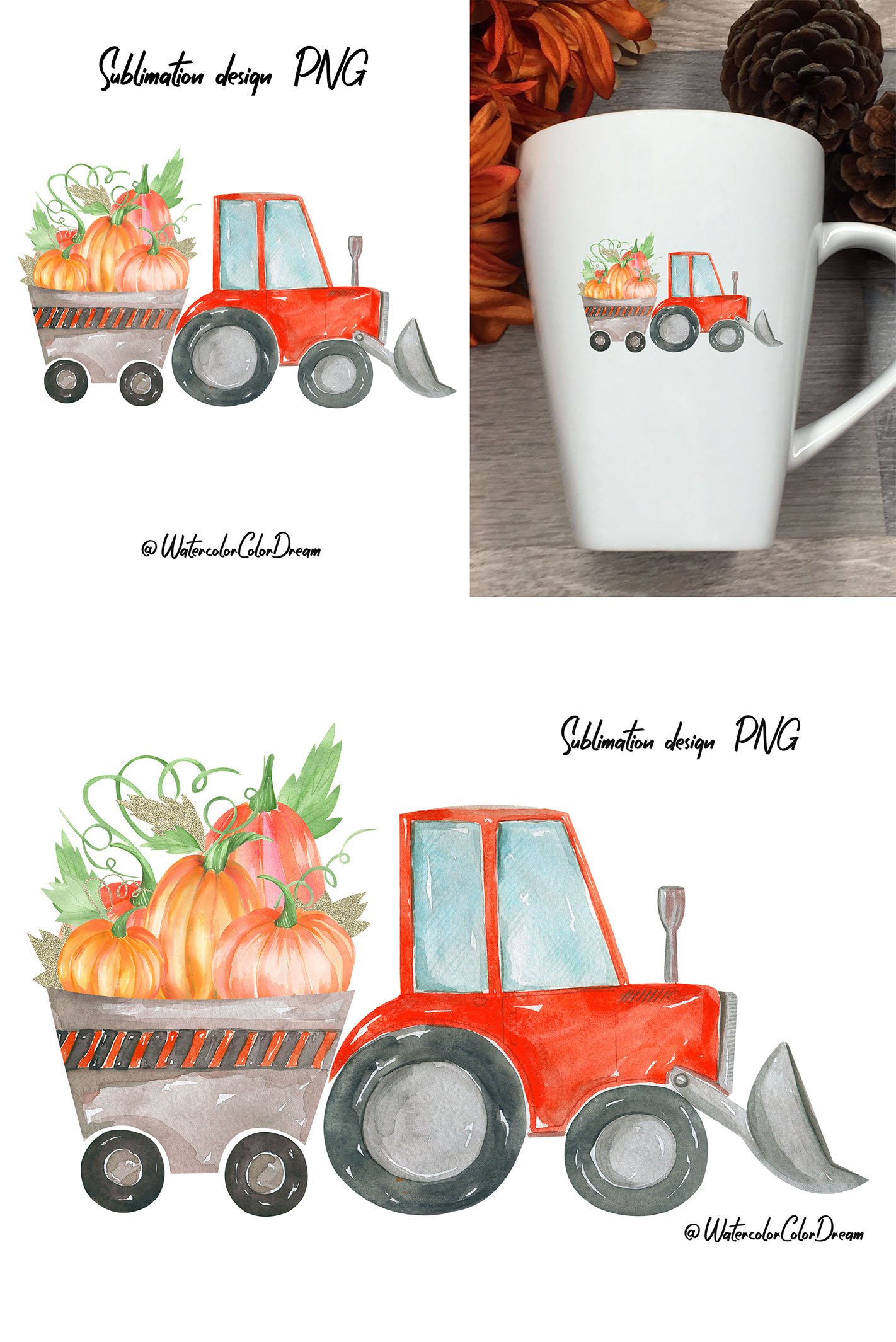 Thanksgiving Tractor Pumpkin PNG. Harvest clipart