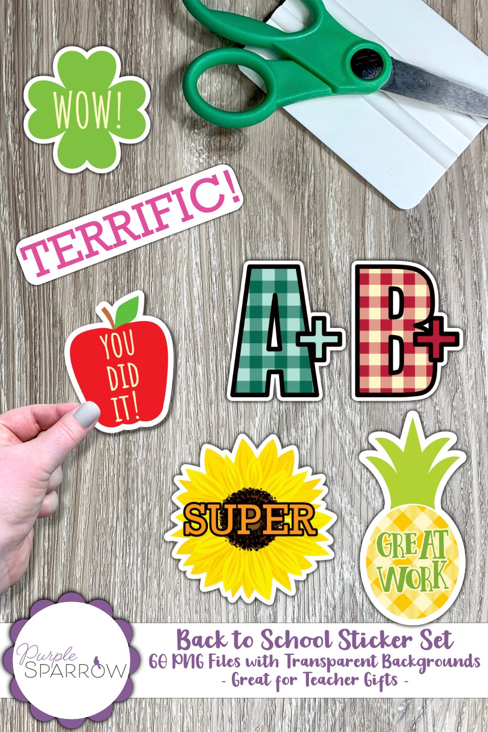 School Stickers | 60 PNG files with white outlines