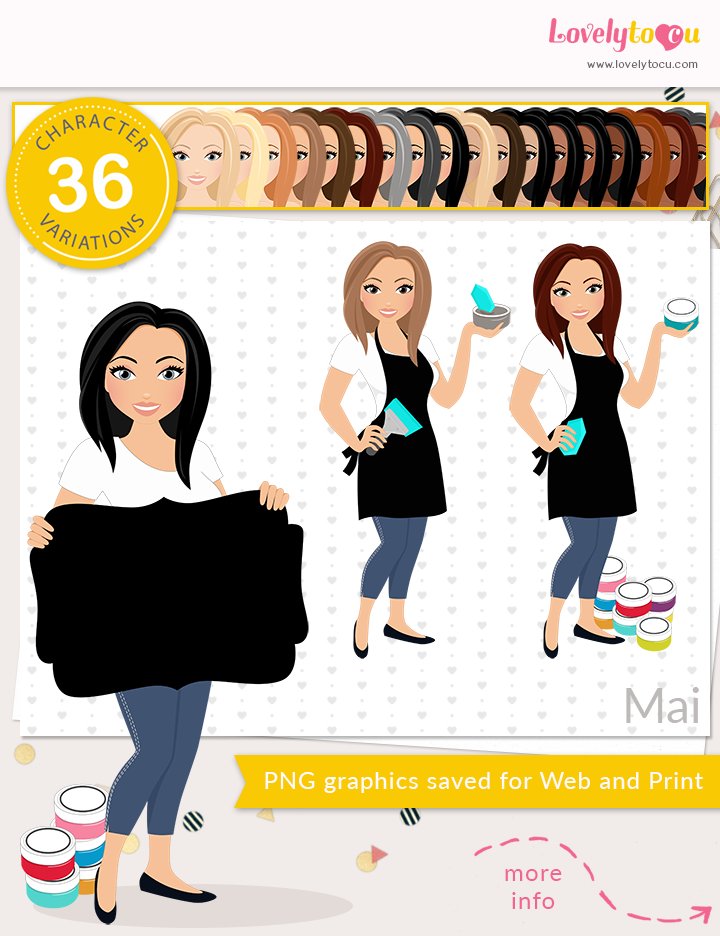 Chalk girl clipart, chalking art woman avatar, (1023330)