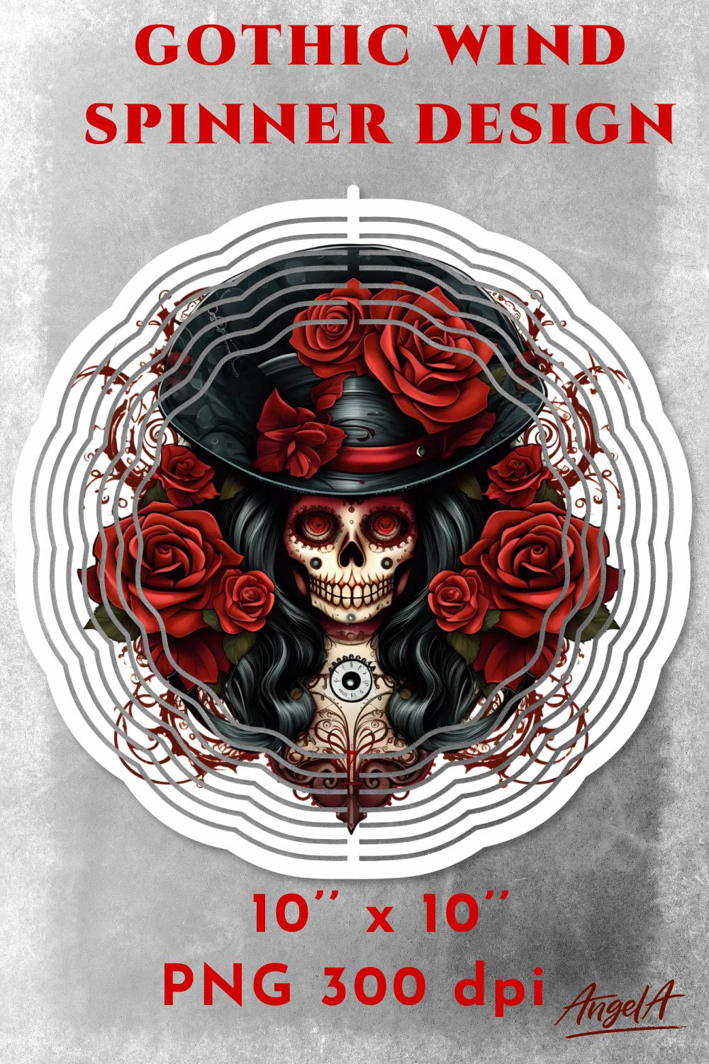 3d Skull wind spinner / woman skull / gothic sublimation PNG
