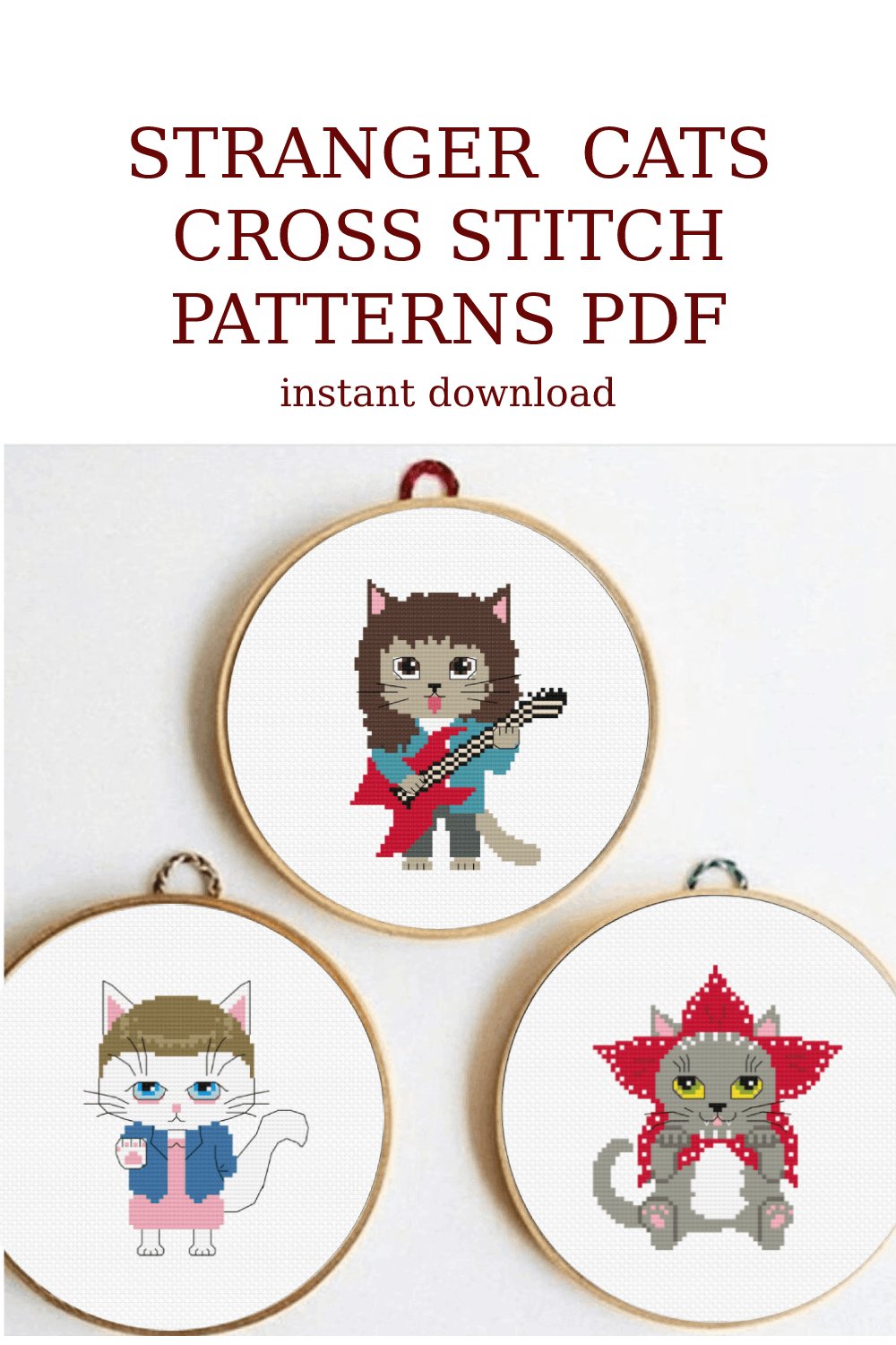 Stranger cats Set of 3 Cross stitch patterns PDF Cute Kitten