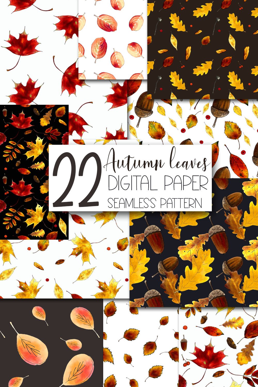 Watercolor pumpkin digital paper bundle. Pumpkin seamless
