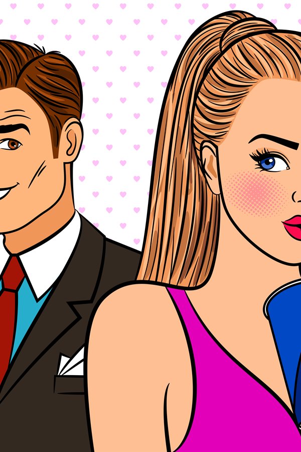 Pop art girl flirtng with man