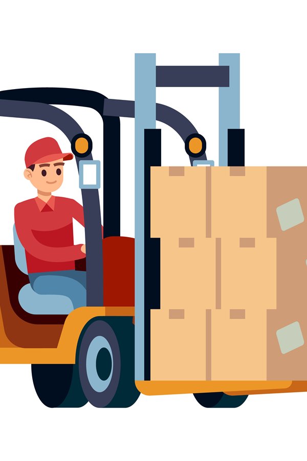 Loader with boxes. Worker carrying box or container, deliver