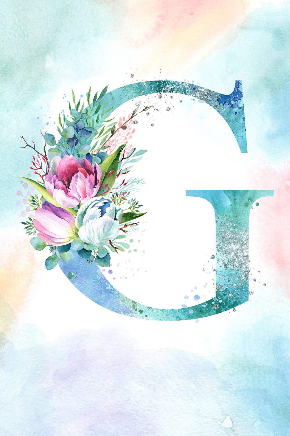 Spring Watercolor Letter. Monogram G. Sublimation Design