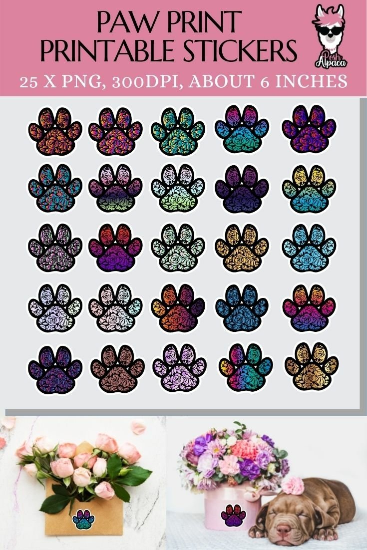 Paw Print printable stickers, stickers png bundle