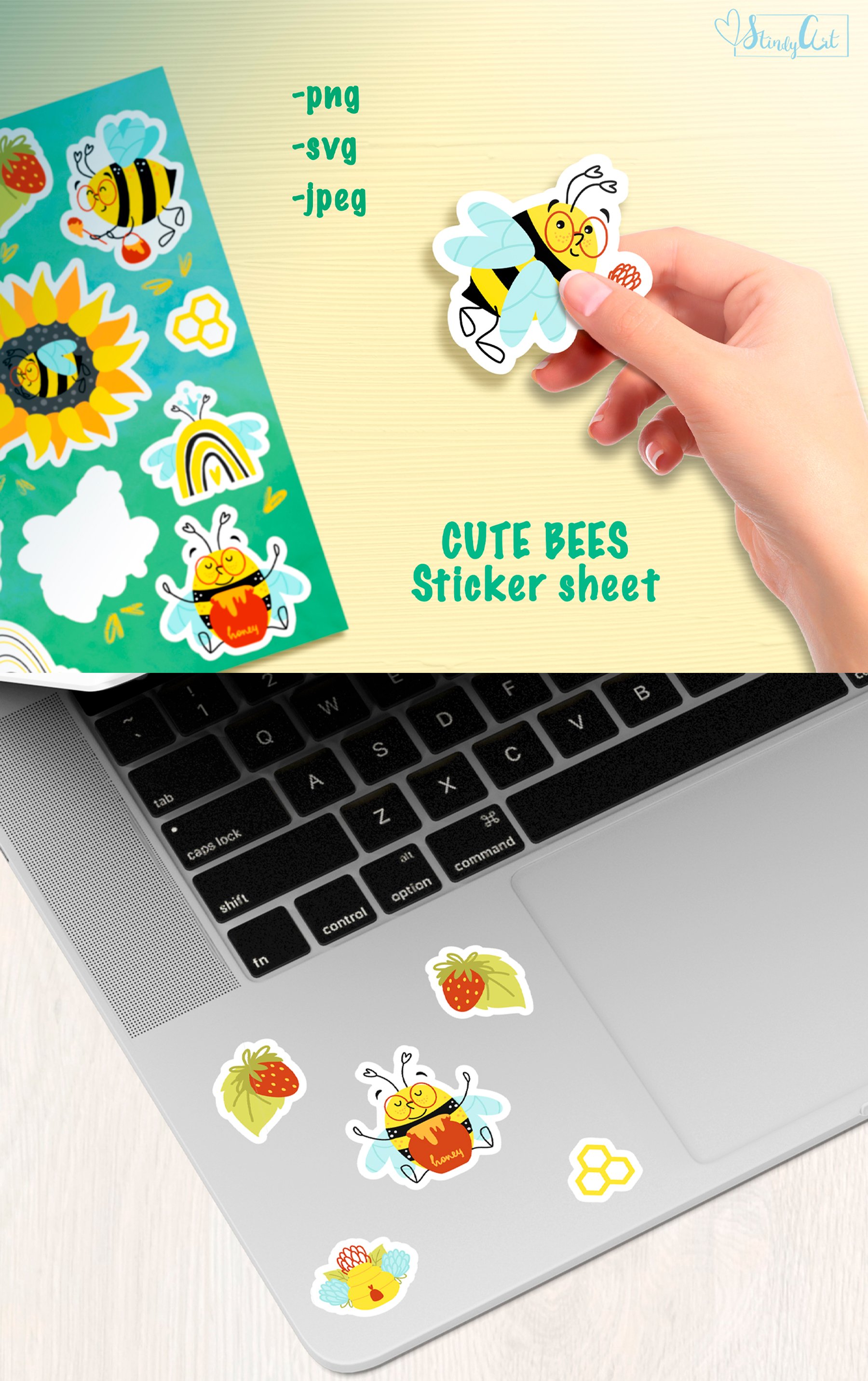 Bees and flowers sticker sheet -10 print&cut stickers svg