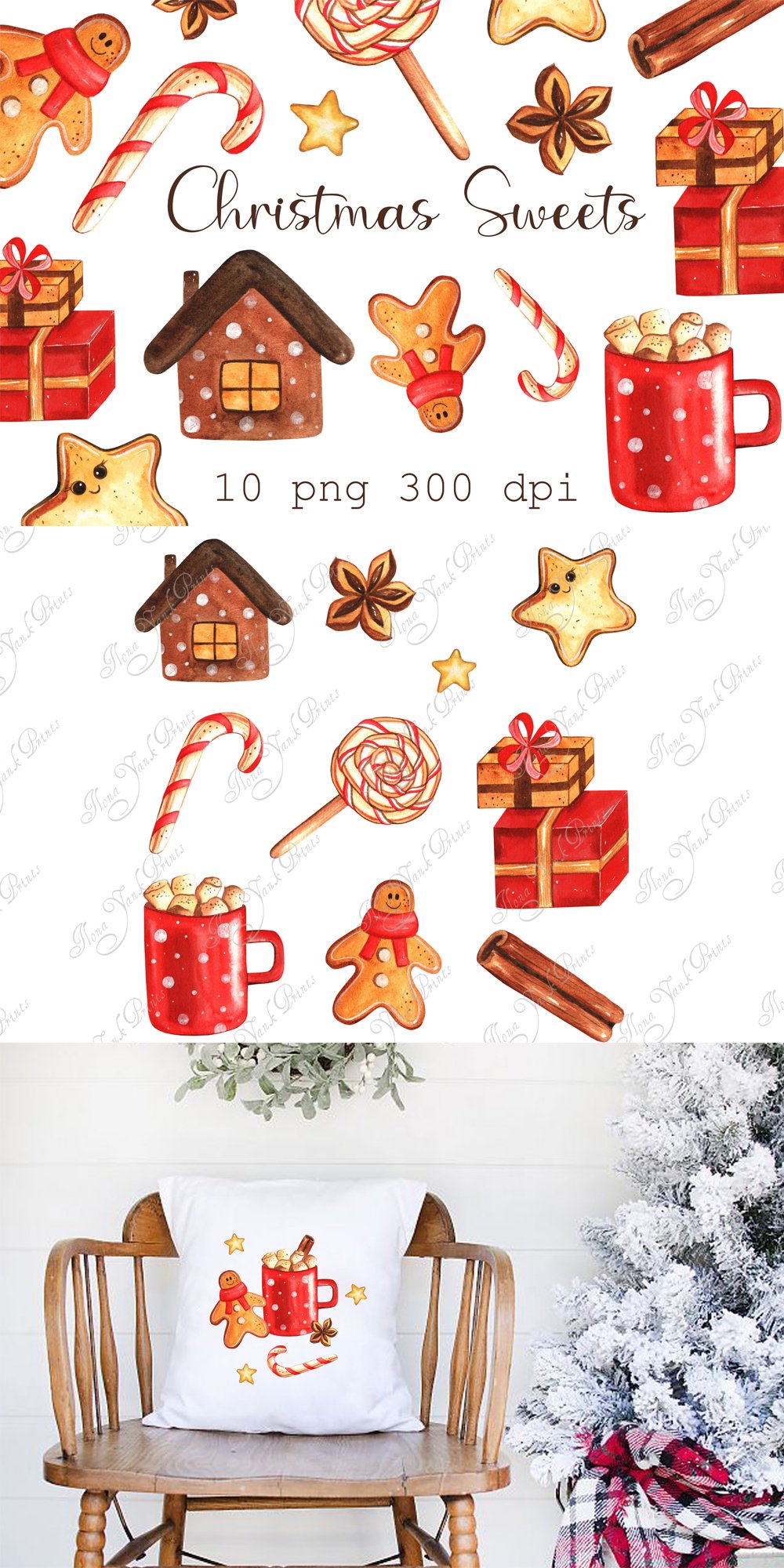 Christmas Sweets clipart | Watercolor Christmas illustration
