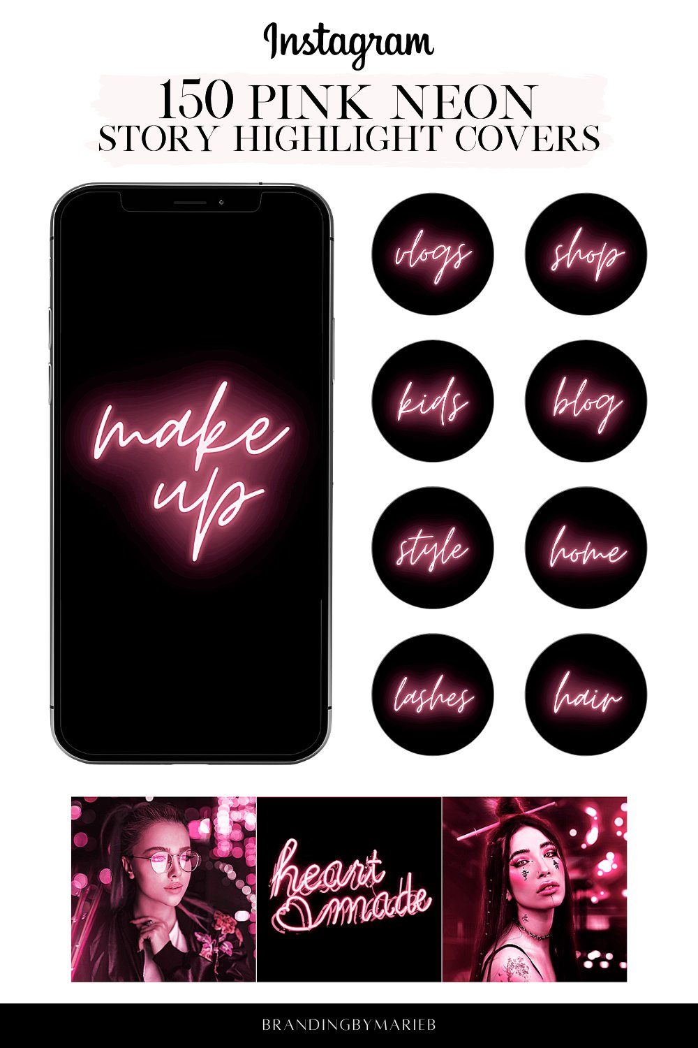 150 Pink Neon Instagram Story Highlight Icon Covers