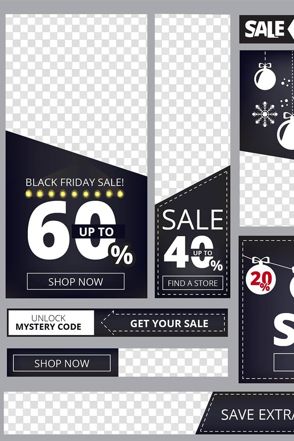 Web banners ad. Different sizes and shapes of advertizing bu