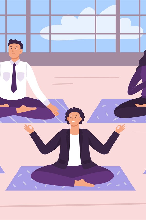 Yoga office workers. Vector illustration. Yoga worker positi