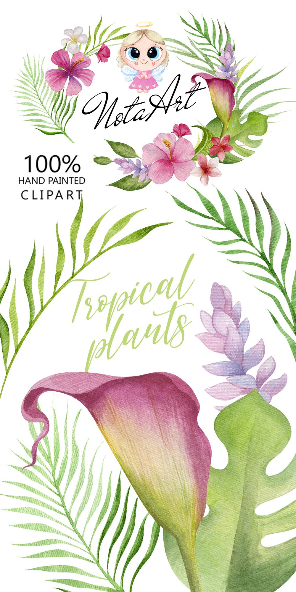 Watercolor clipart tropical plants, Tropics Flowers PNG
