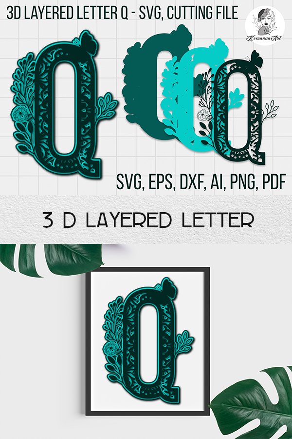 3D Layered SVG / 3D letter Q SVG / Letter Q Cut File.