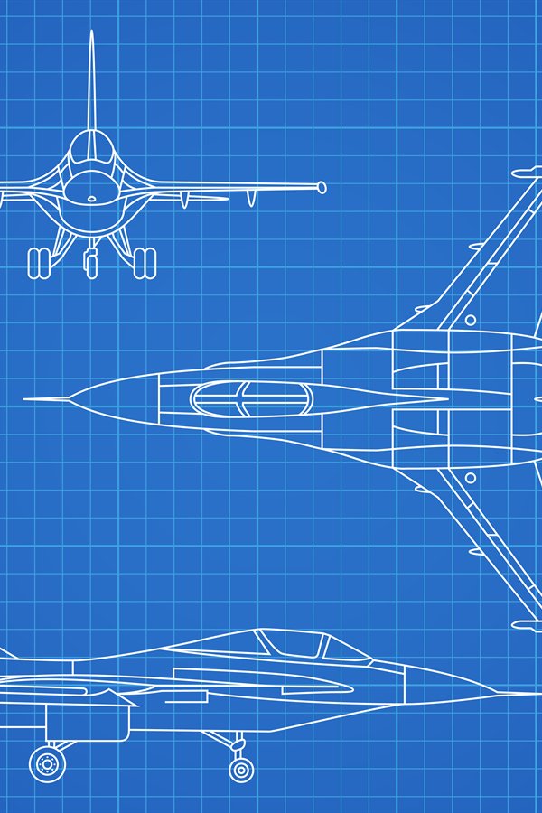 Military jet aircraft drawing vector blueprint design