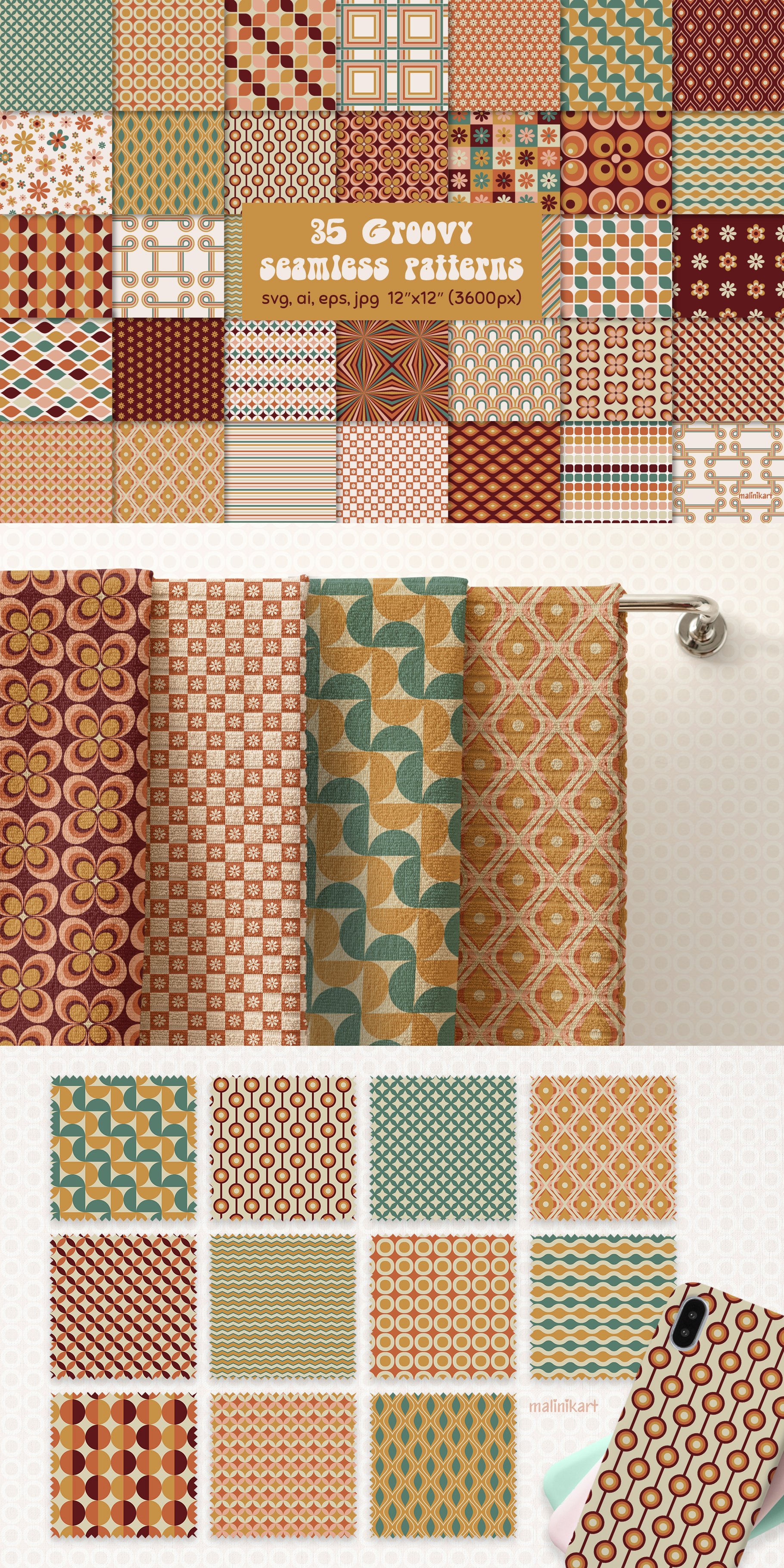 Groovy 70’s seamless pattern pack