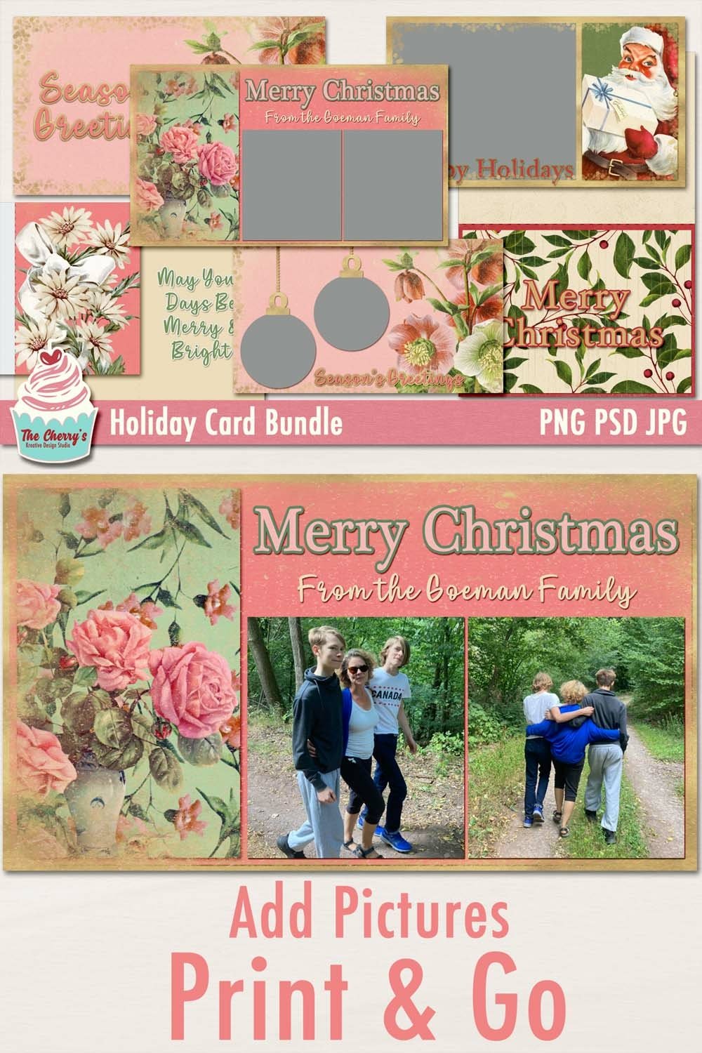 Vintage Bundle of Printable Christmas Holiday Cards