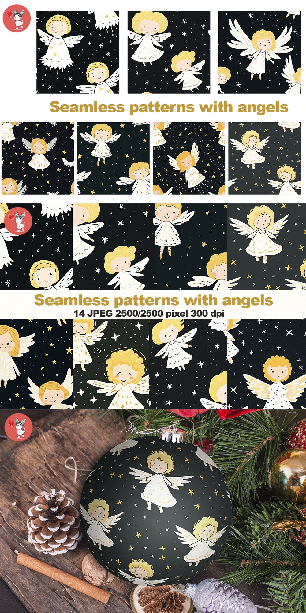 Seamless patterns with angels