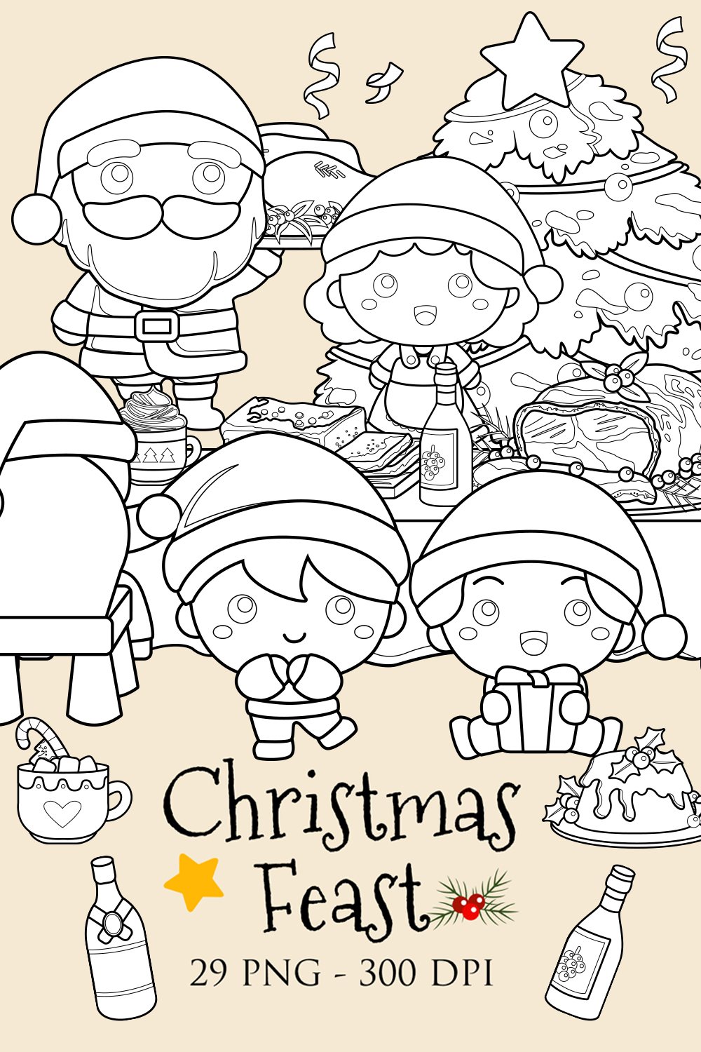 Christmas Feast Family Santa Claus Dinner Digital Stamp
