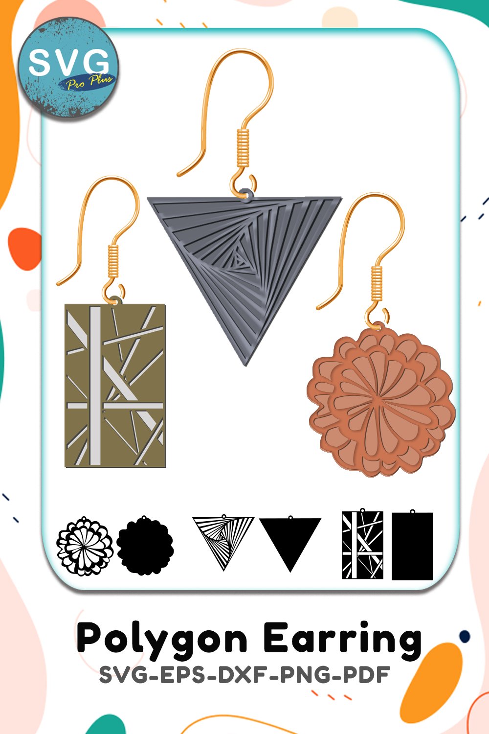 Zentangle Earrings svg Geometric earring svg Polygon earring