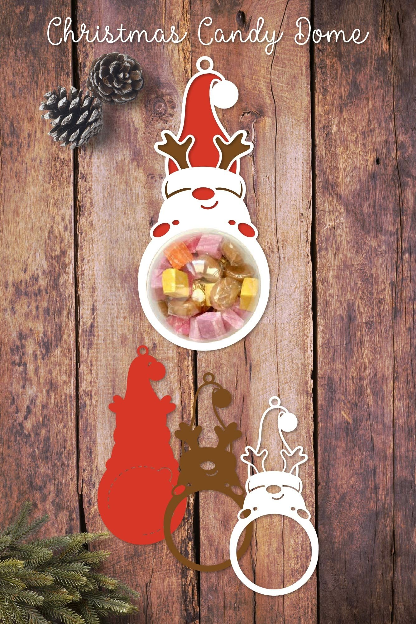 Santa Gnome candy dome | Christmas gnome candy dome holder