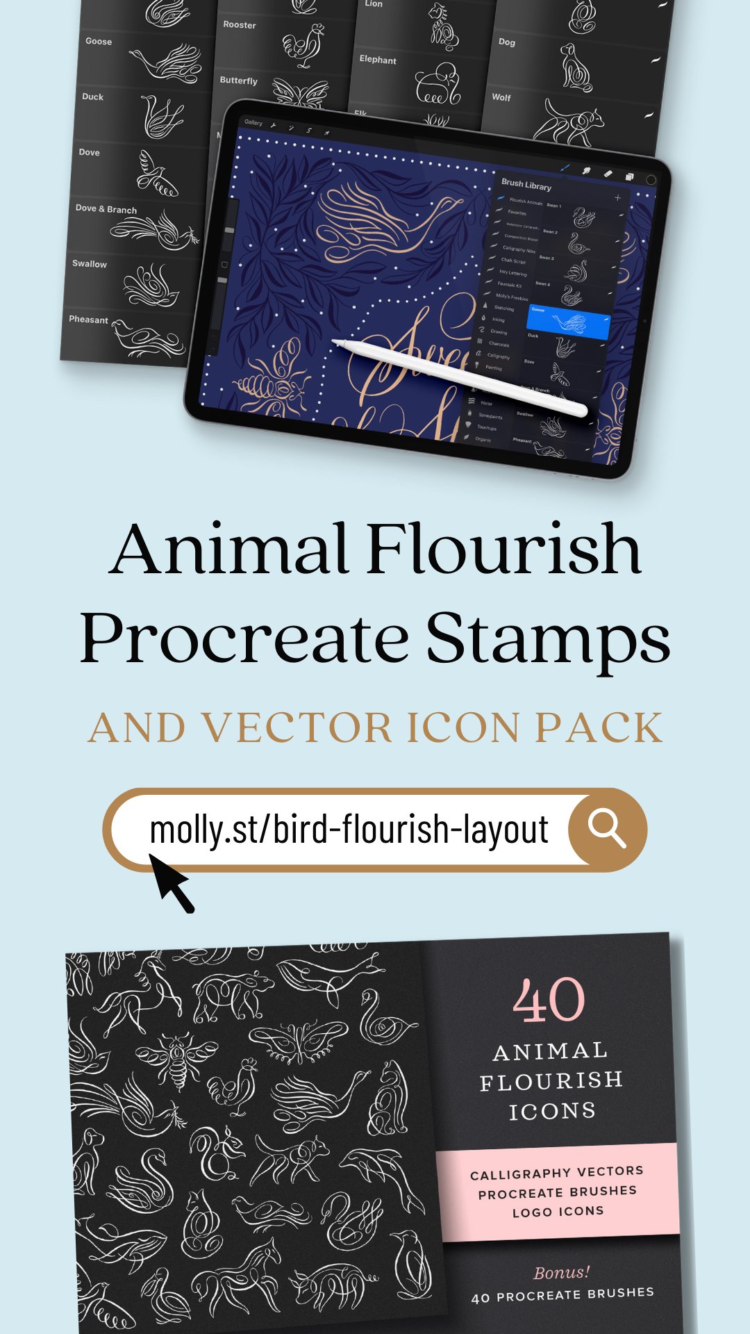 Animal Flourish Vector Icons & Procreate Brushes