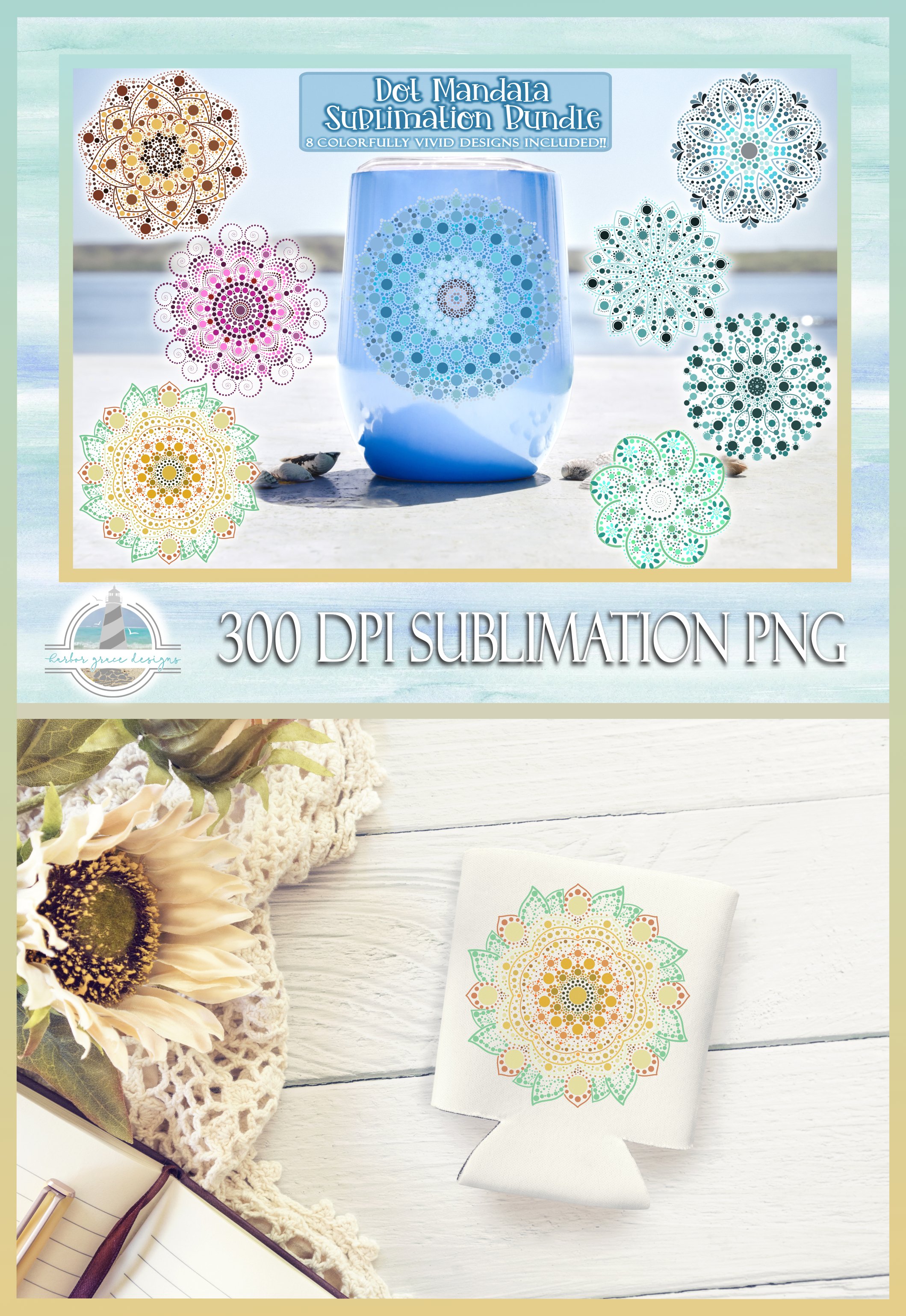 Dot Mandala Sublimation Design Bundle | 300dpi PNG Images