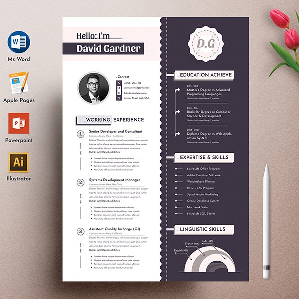 Modern Editable Resume Cv Template in Word Apple (773371)
