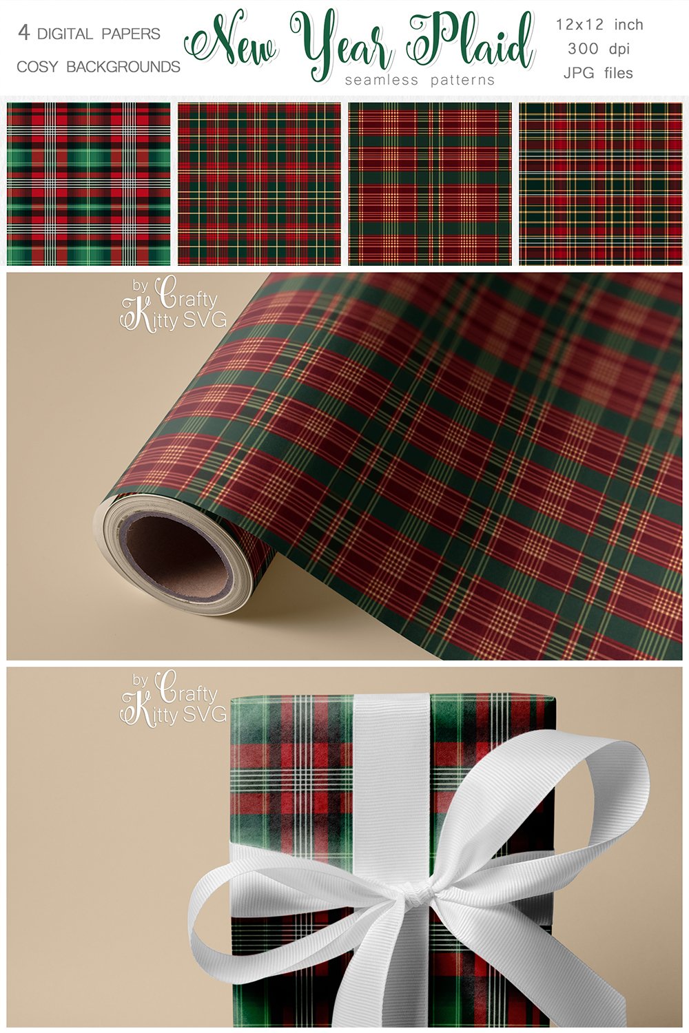 Tartan Plaid Seamless Patterns, New Year Digital Papers