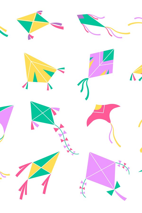 Flying kites. Different shapes colors air toys, Basant Panch