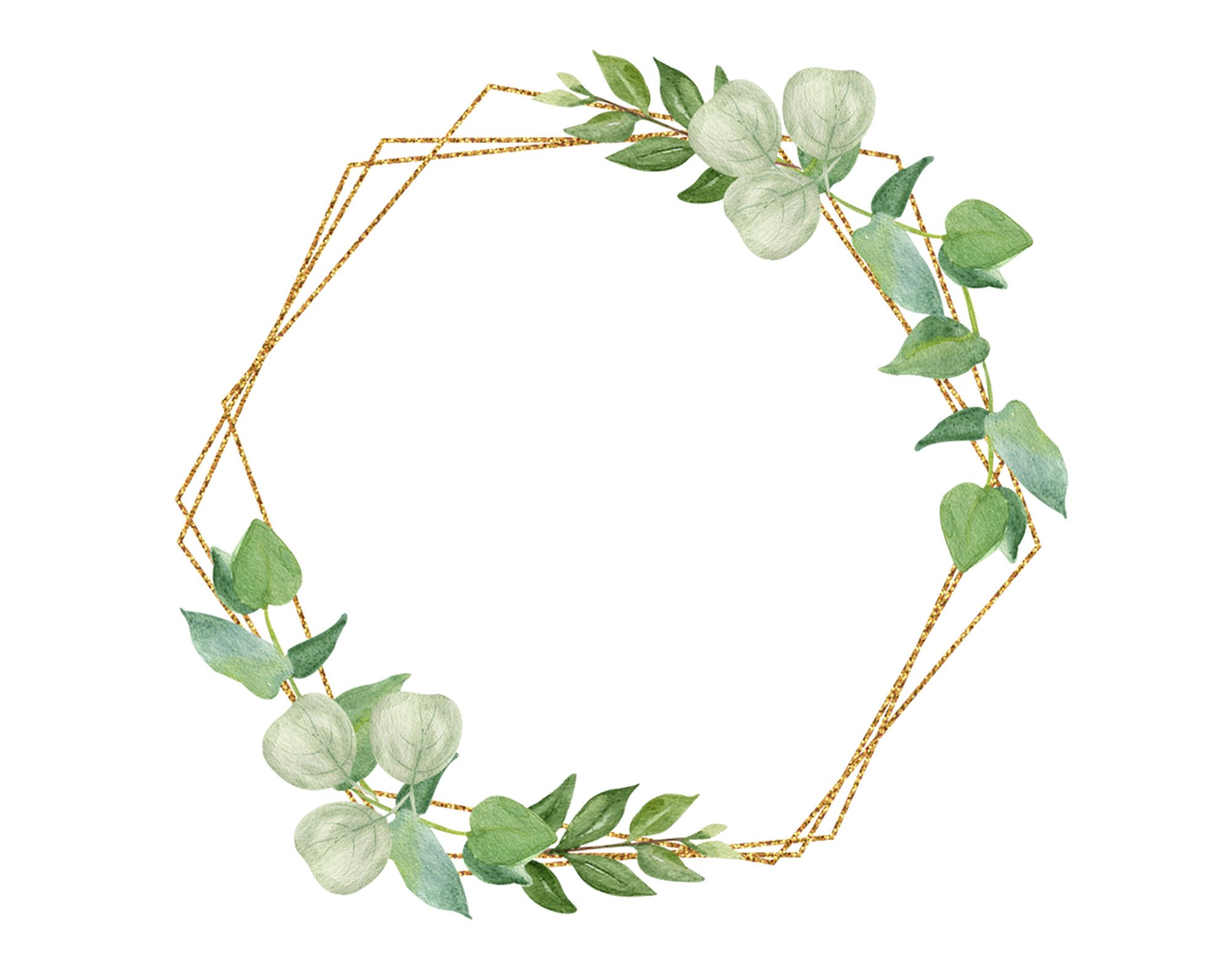 Golden frame eucalyptus leaves clipart