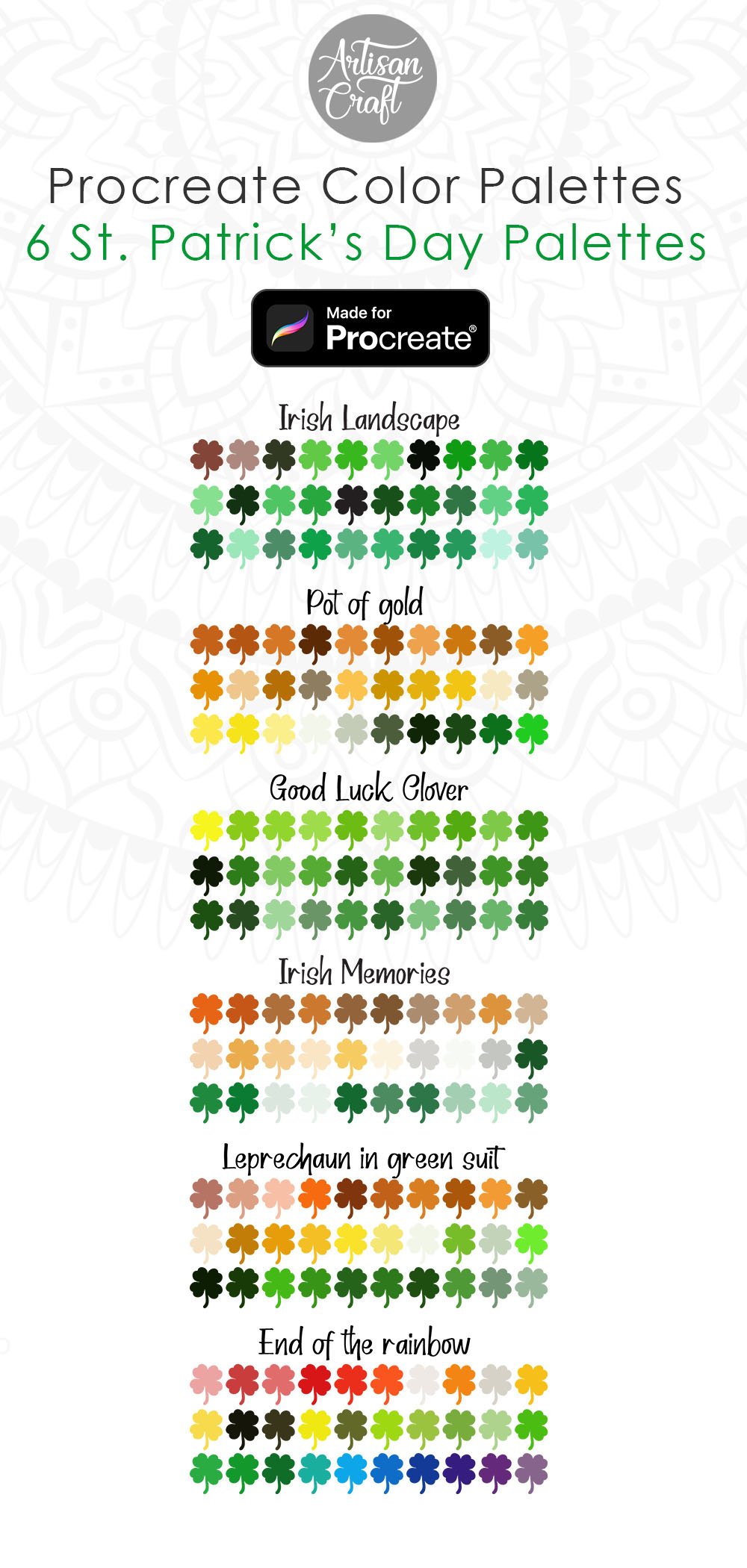 St Patrick's Day color palette for Procreate