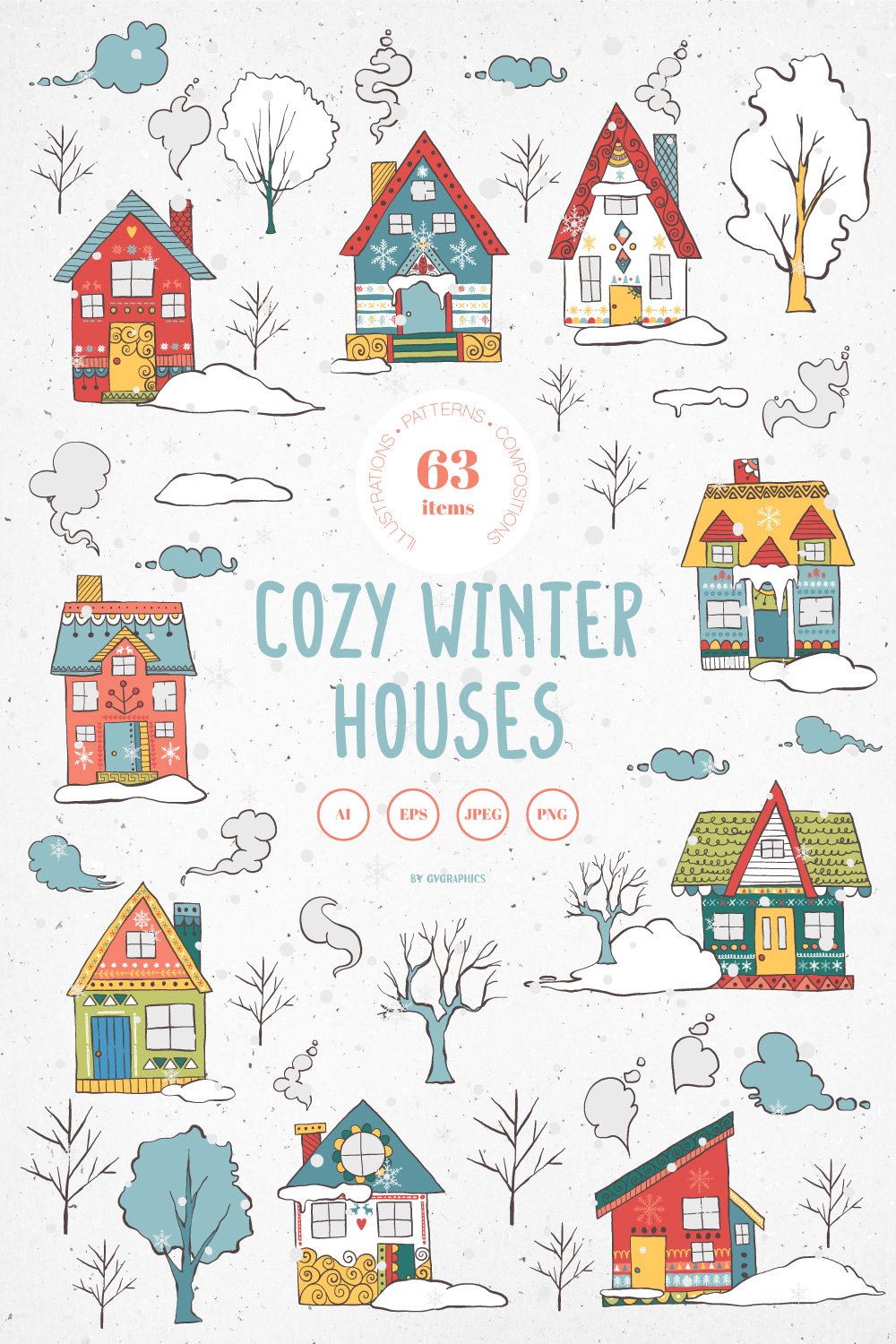 Cozy Winter Houses Illustrations