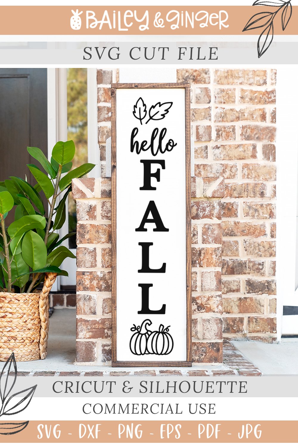 Fall Porch Sign SVG Cut File - Hello Fall Farmhouse Sign