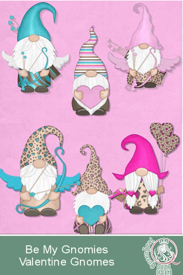 Be My Gnomies Valentine Clipart Sublimation Bundle