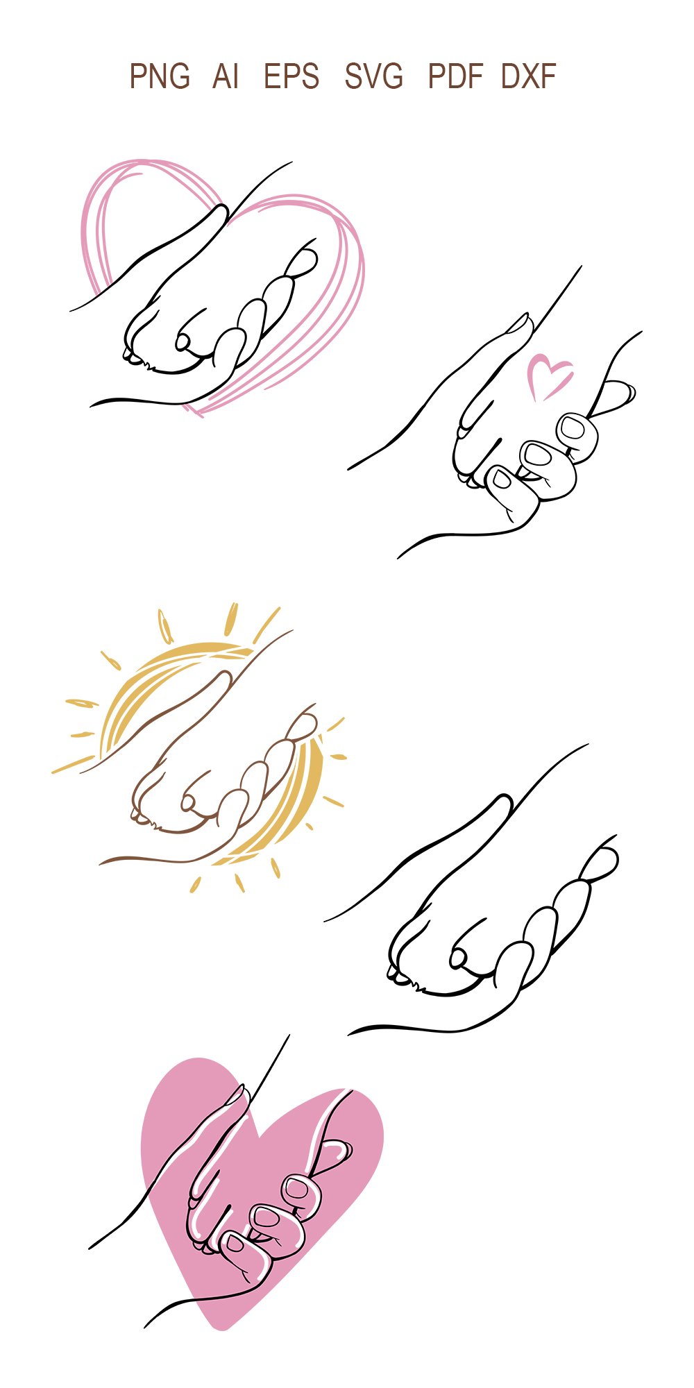 Paw Dog Human Hand in Heart SVG PNG Dog Svg Hand Drawn