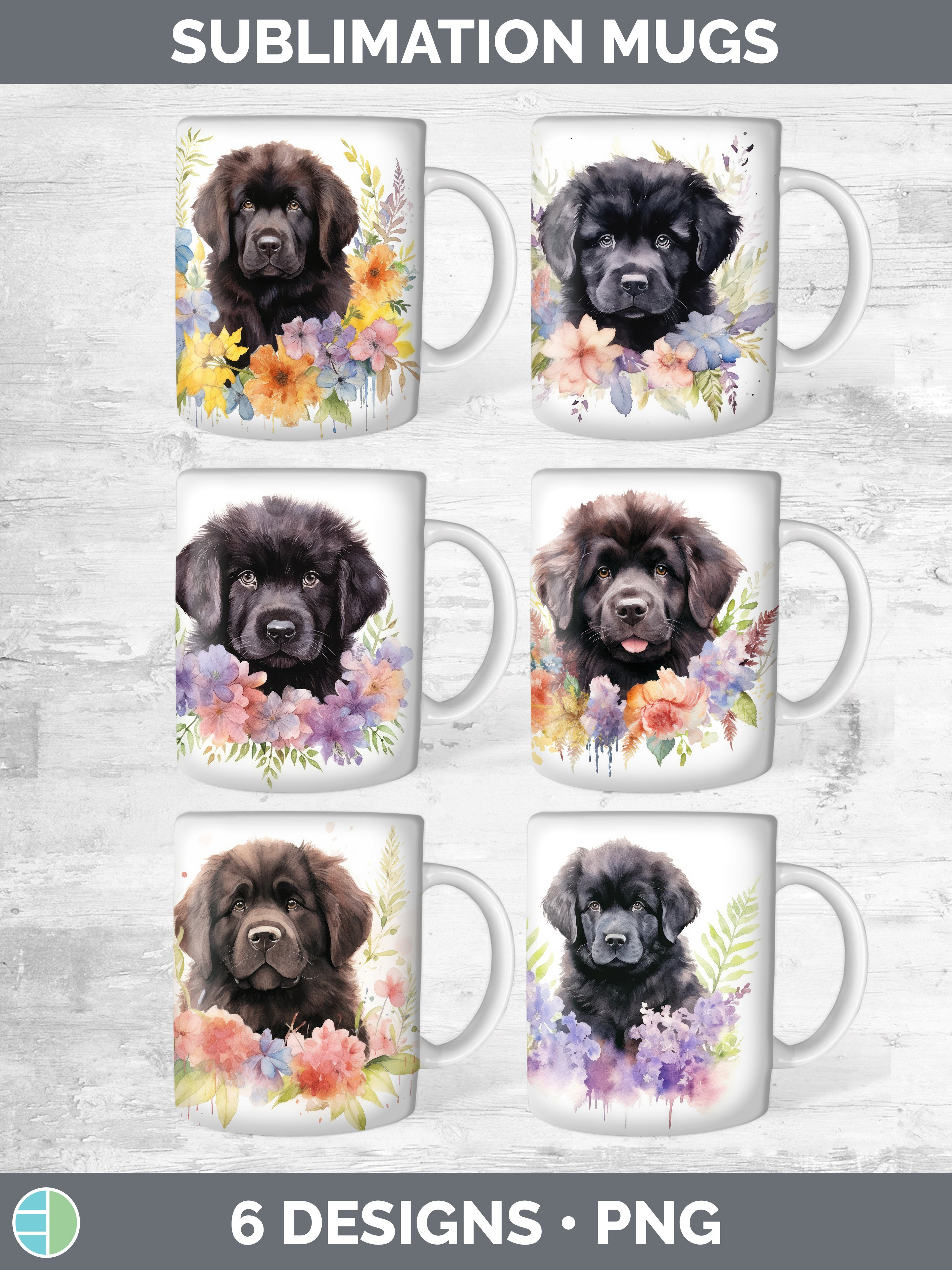 Watercolor Newfoundland Dog Mug Wrap | Sublimation Coffee Cu