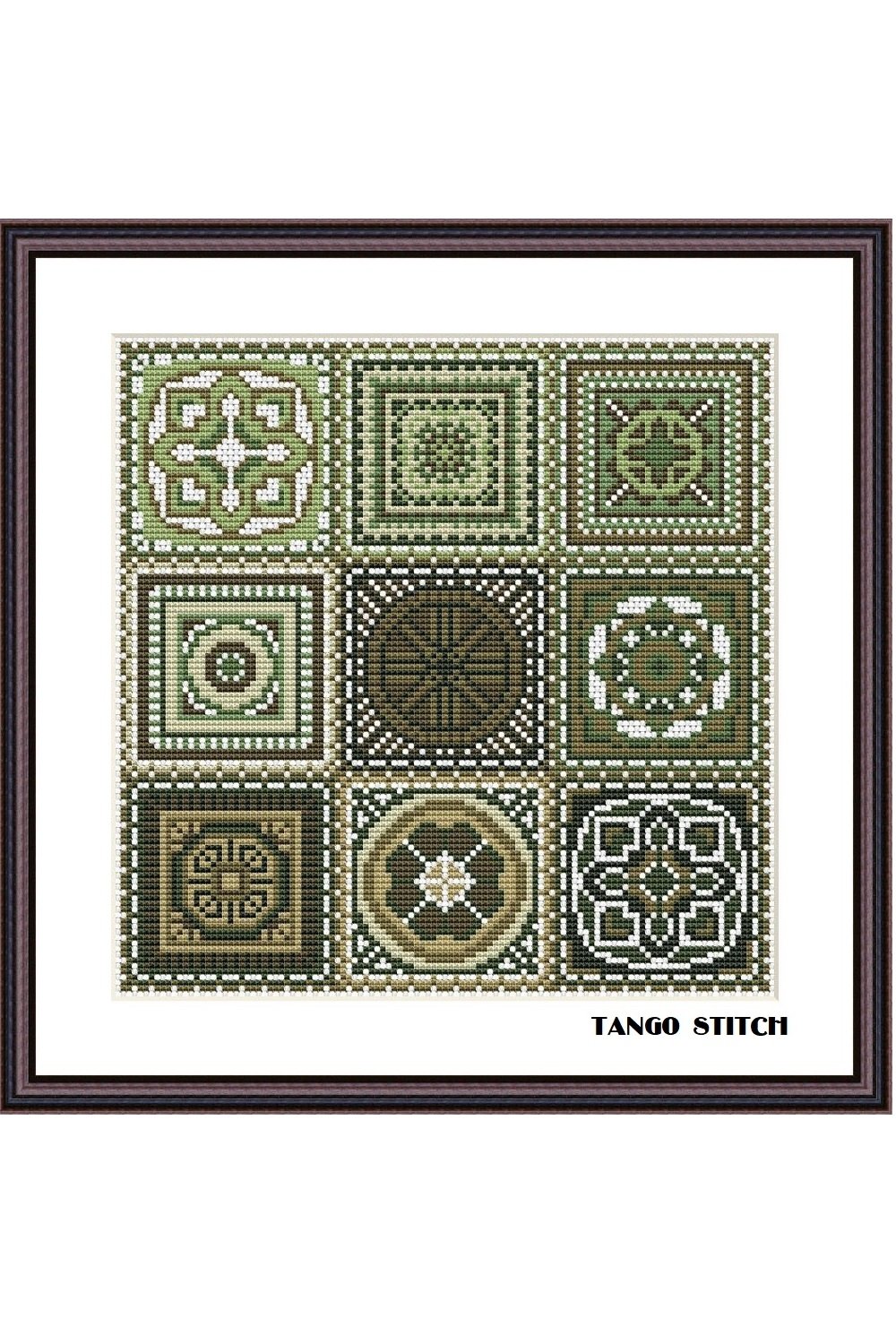 Crochet Granny squares cross stitch ornaments