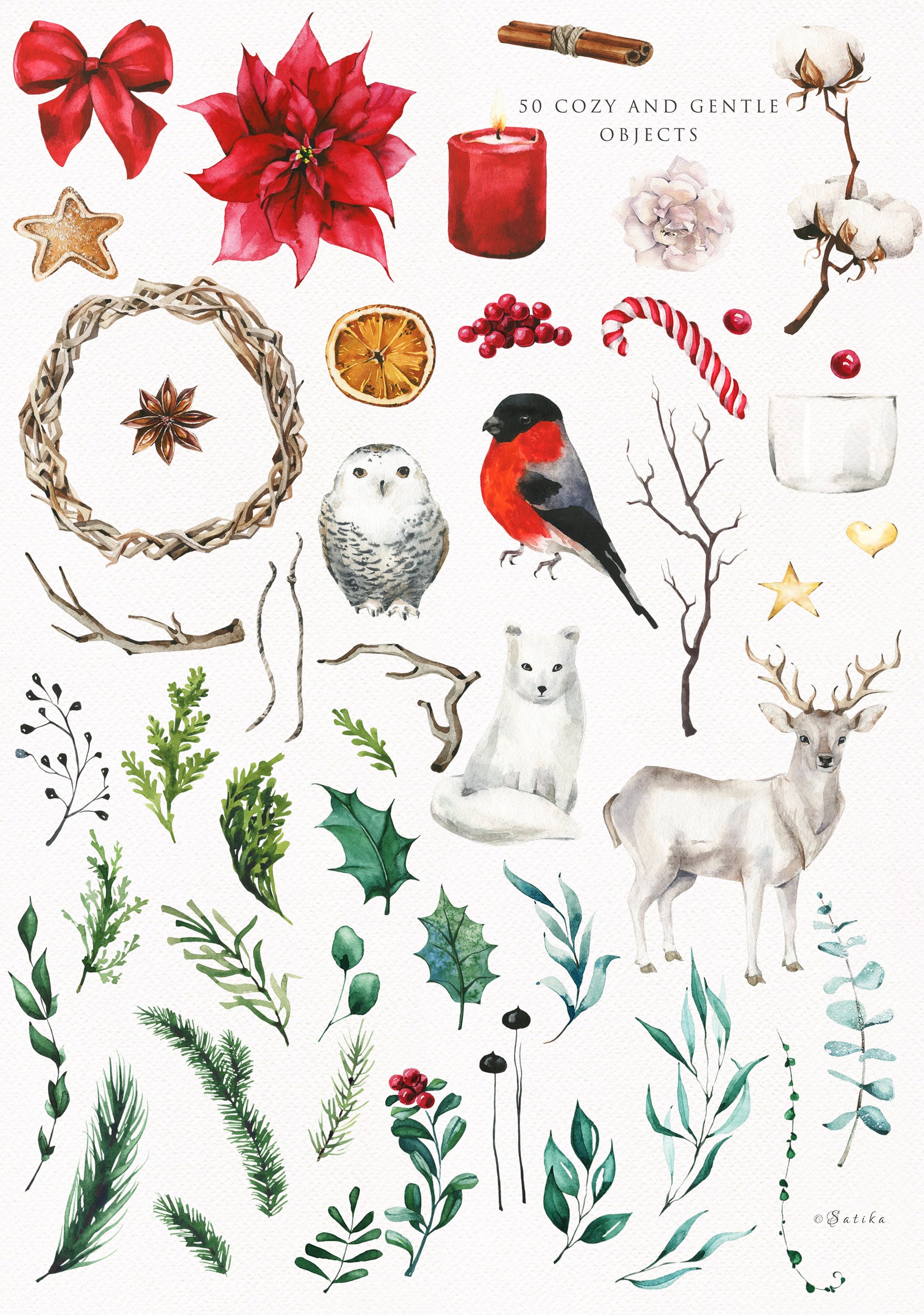 Cozy Christmas. Winter watercolor clip art PNG illustrations