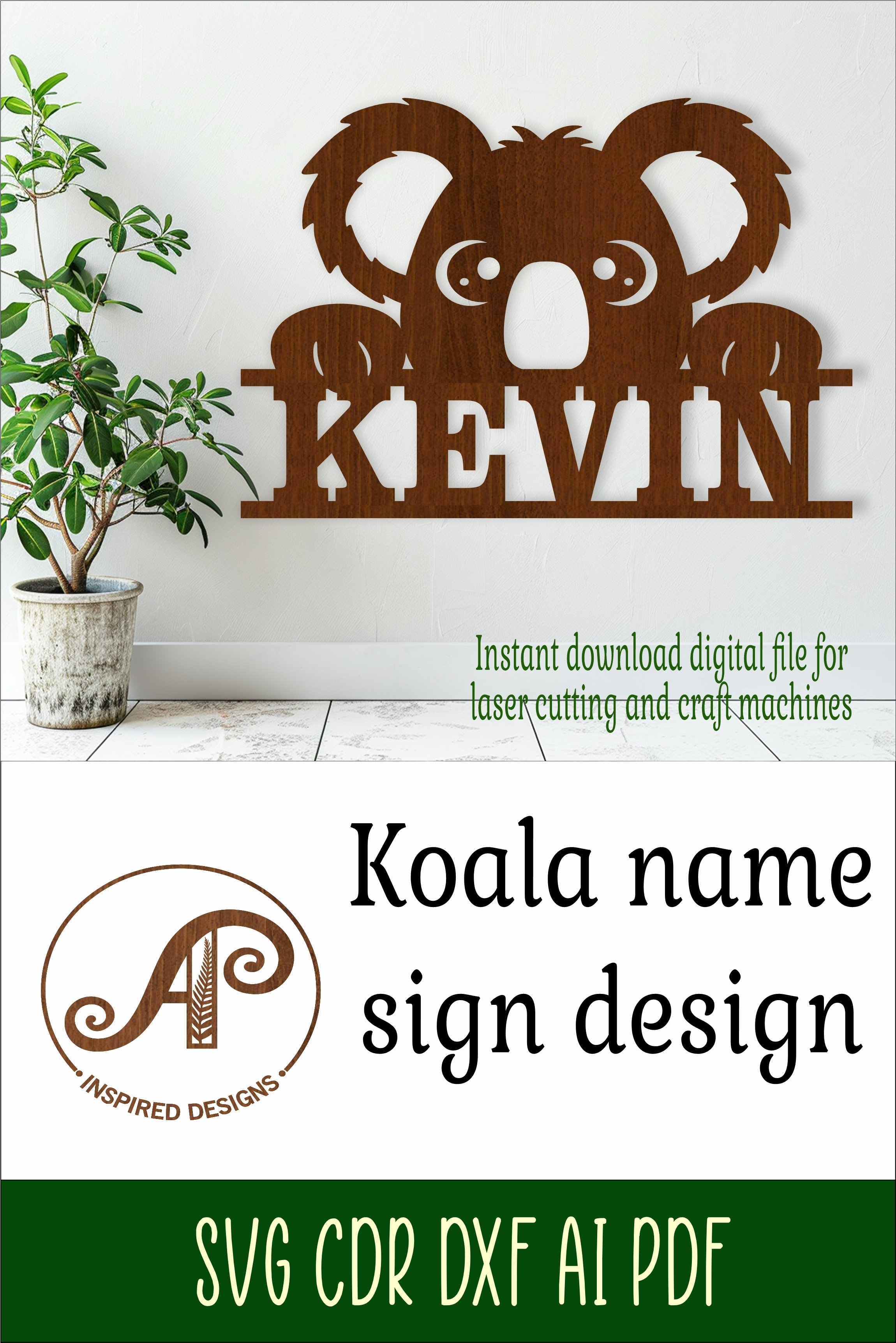 Cute koala name sign svg laser cut file
