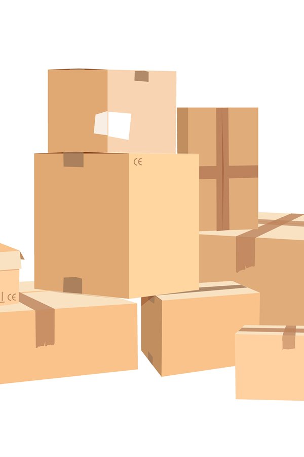 Cardboard boxes in different sizes. Packages isolated on whi