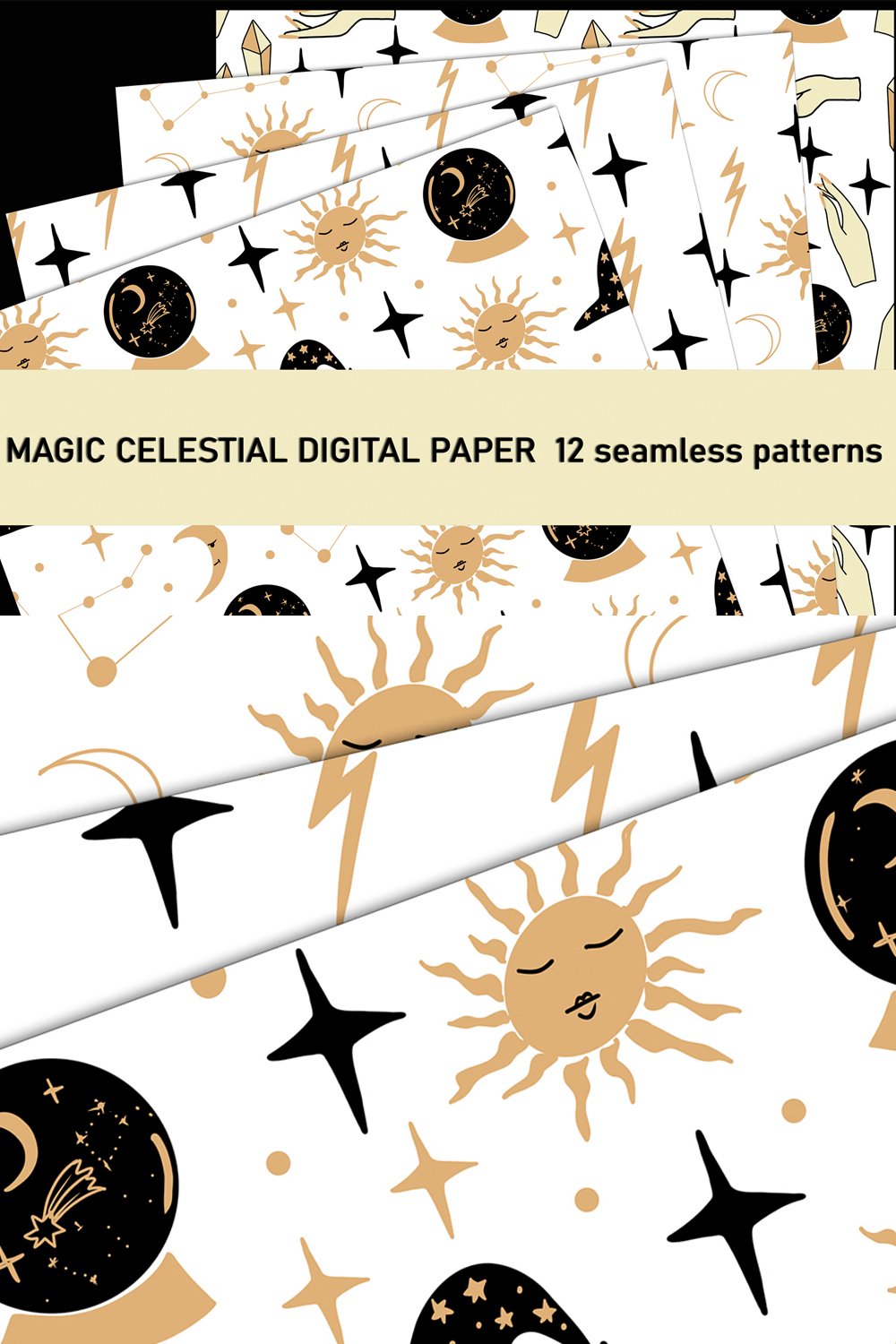 Magic Celestial Digital Paper, Witch's seamless patterns